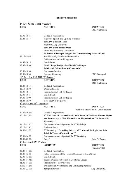 Tentative Schedule - Law School