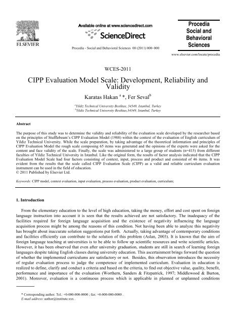 CIPP Evaluation Model Scale: Development, Reliability and Validity