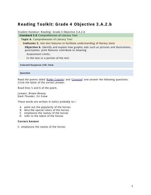 Reading grade 4 3.A.2.b - mdk12