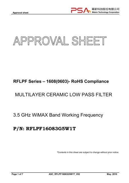 MULTILAYER CERAMIC LOW PASS FILTER 3.5 GHz WiMAX Band ...