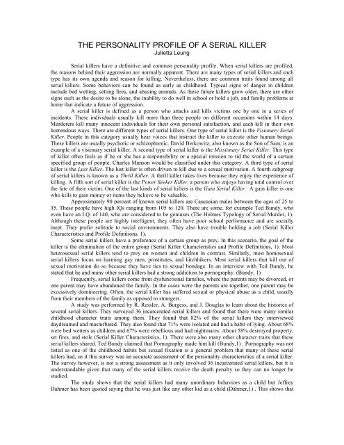 THE PERSONALITY PROFILE OF A SERIAL KILLER