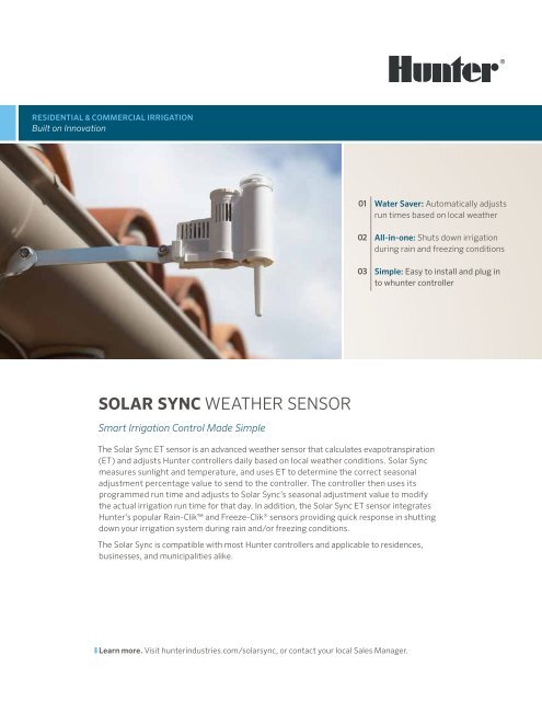 SOLAR SYNC weather SenSor - Hunter Industries