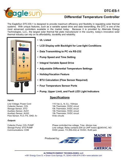 DTC-ES-1 Differential Temperature Controller - Alternate Energy ...