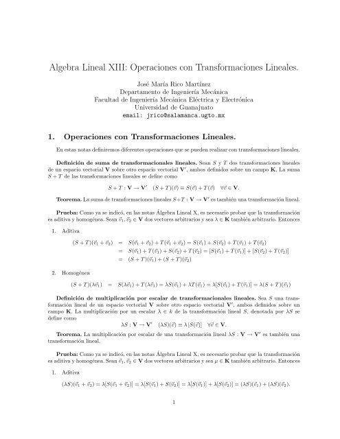 Algebra Lineal XIII: Operaciones con Transformaciones Lineales.