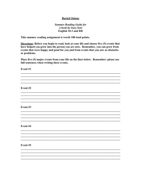 Buried Onions Packet--Summer Reading