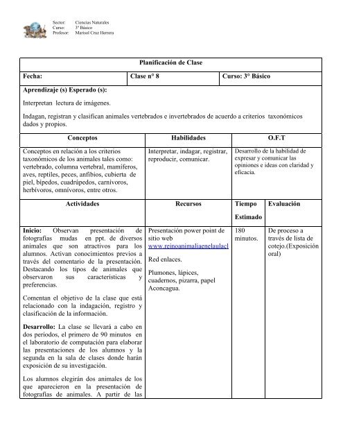 Planificación de Clase Fecha: Clase n° 8 Curso: 3 ... - Smartienda