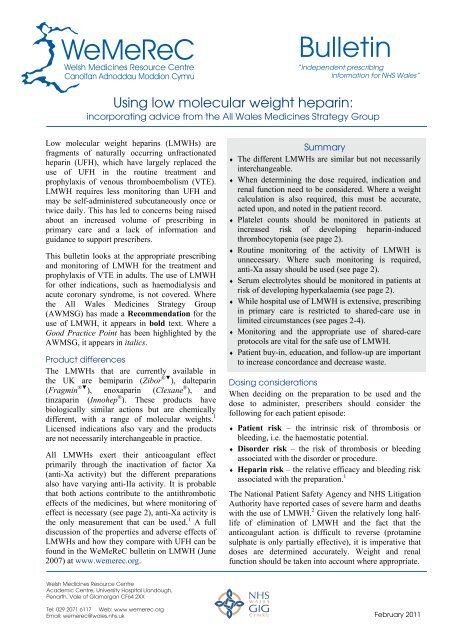 Using low molecular weight heparin (LMWH) - WeMeReC