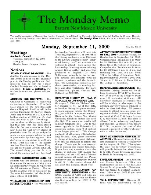 Monday Memo - Eastern New Mexico University
