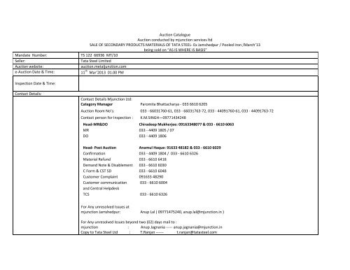 tata steel ex jamshepdur pooled iron auction - Metaljunction