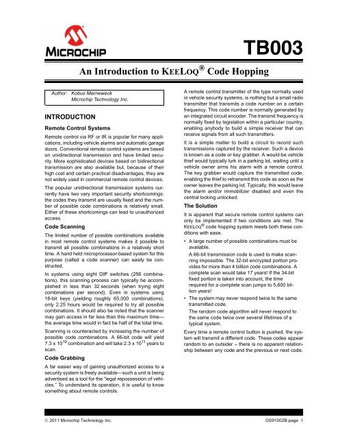 An Introduction to KeeLoq Code Hopping - Microchip