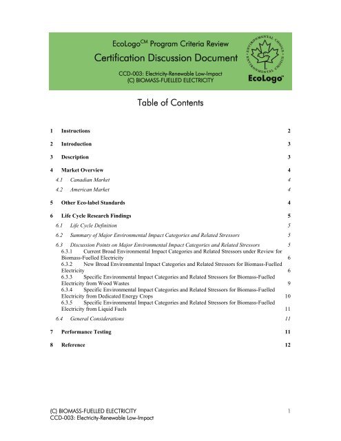 Certification Discussion Document - EcoLogo