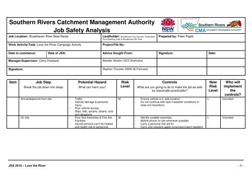 Job Safety Analysis - Southern Rivers Catchment Management ...