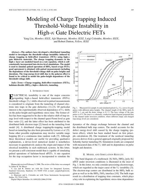Modeling of Charge Trapping Induced Threshold ... - IEEE Xplore