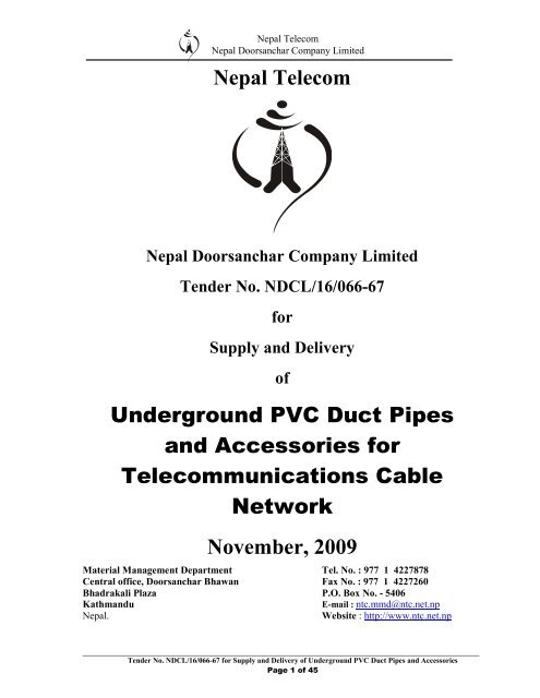 Nepal Telecom Underground PVC Duct Pipes and Accessories for ...
