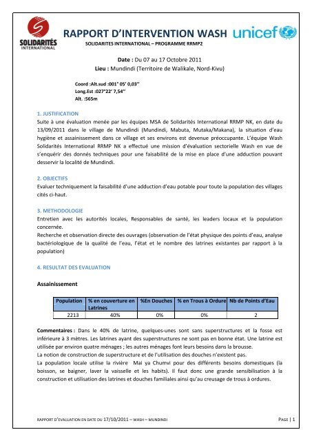 RAPPORT D'INTERVENTION WASH - RRMP