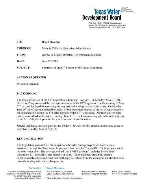 Board Members THROUGH - Texas Water Development Board