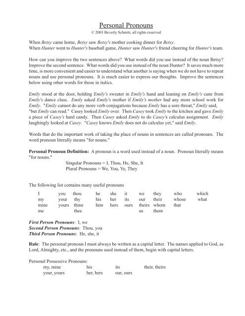 Personal Pronouns - Love to Learn Place