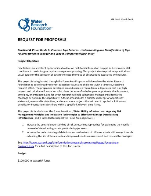 REQUEST FOR PROPOSALS - Water Research Foundation