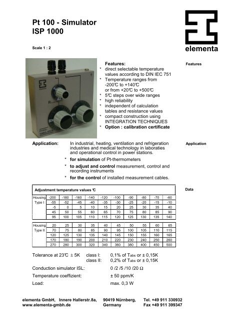 elementa Pt 100 - Simulator ISP 1000 - elementa GmbH