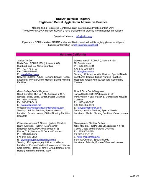 If You Are A CDHA Member RDHAP And - California Dental Hygienists