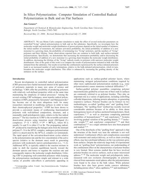 In Silico Polymerization: Computer Simulation of Controlled Radical ...