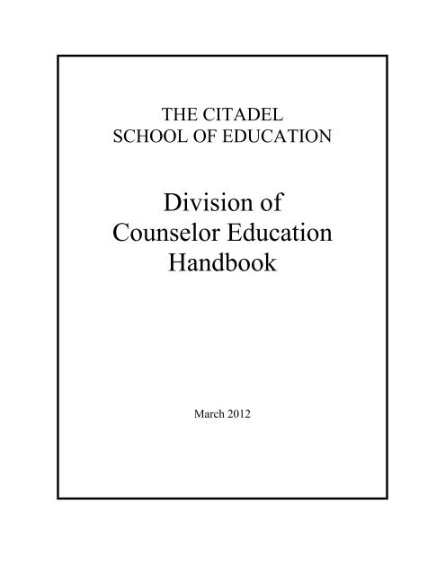 SOE Division of Counselor Education Handbook - The Citadel
