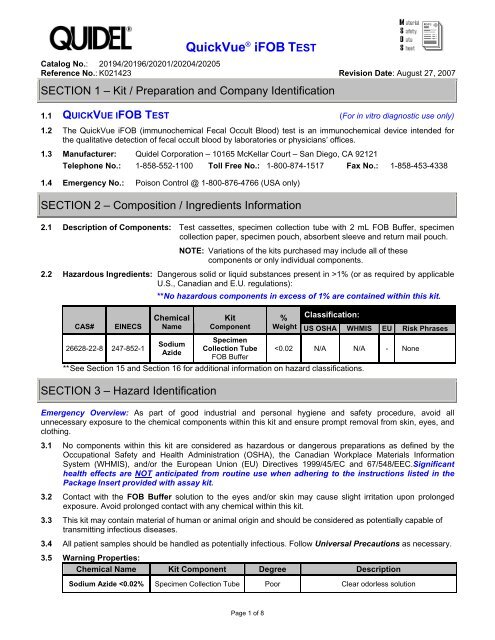 QuickVueÃ‚Â® iFOB TEST - Quidel Corporation