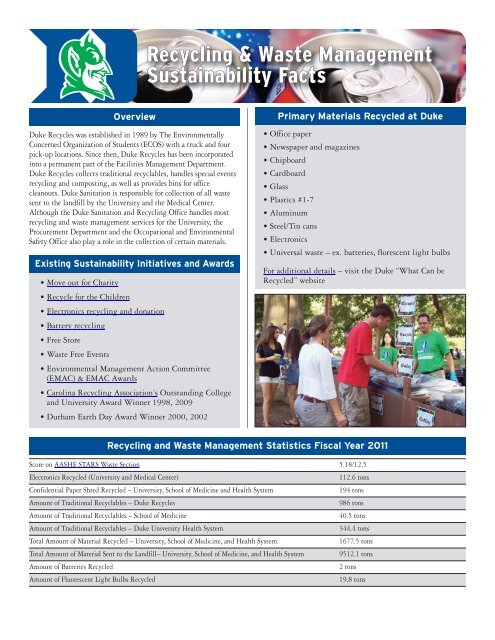 Recycling & Waste Management Sustainability Facts - Duke University