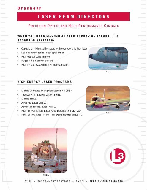 Brashear LASER BEAM DIRECTORS - L-3 Communications