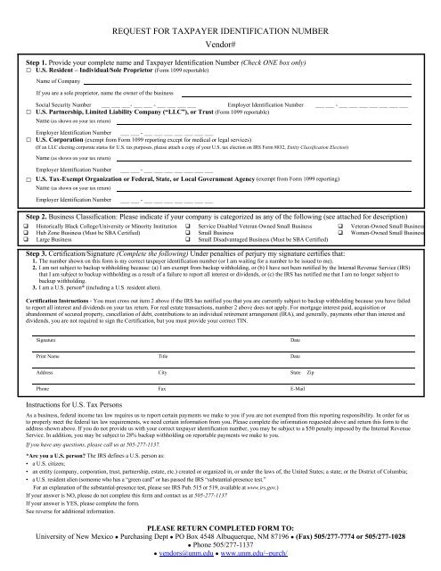 REQUEST FOR TAXPAYER IDENTIFICATION NUMBER Vendor#