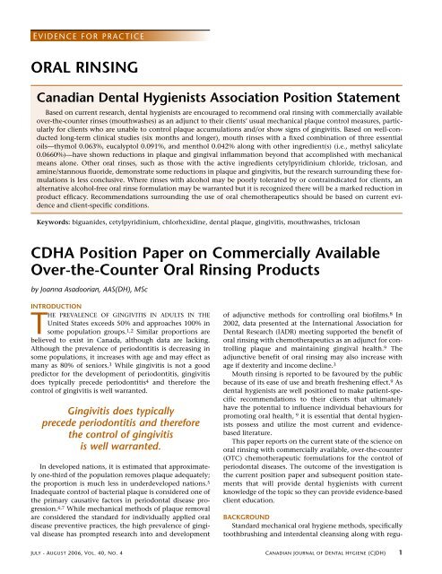 Oral Rinsing: CDHA Position Paper