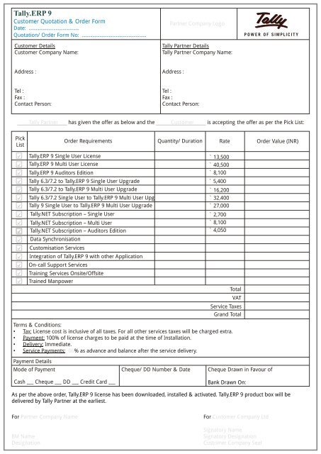 Order Quotation Form - Tally