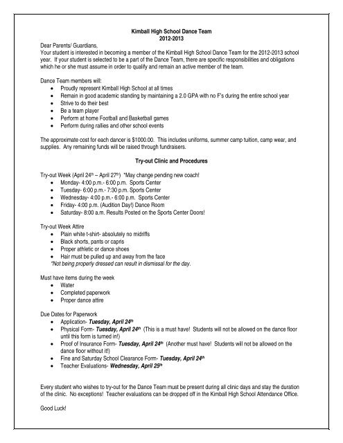 Kimball High School Dance Team - Tracy Unified School District