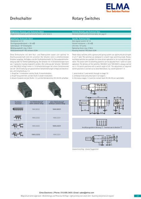Drehschalter Rotary Switches - Elma Electronic
