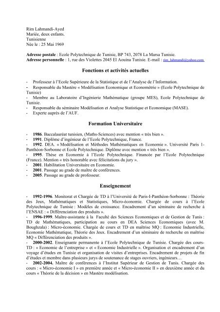 Curriculum Vitae(pdf) - Ã cole polytechnique de Tunisie