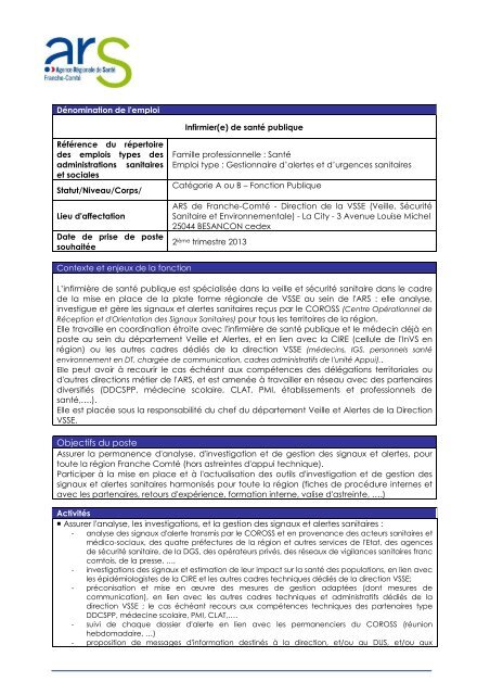 Fiche dÃ©taillÃ©e de l'appel Ã candidature pour le poste d'infirmier en ...