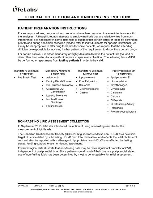 General Collection and Handling Instructions - Lifelabs