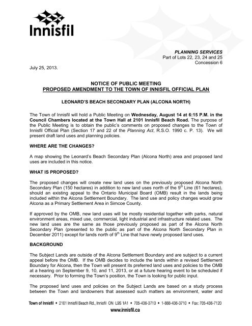 Leonard's Beach OPA Notice - Town of Innisfil