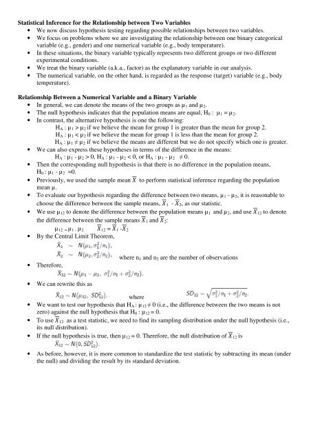 Statistical Inference for the Relationship between Two Variables ...