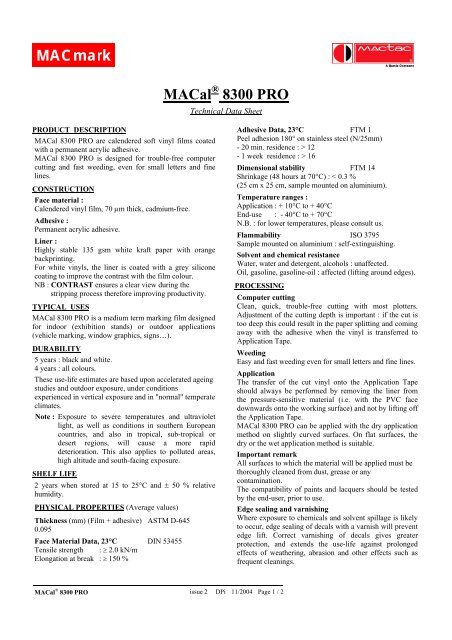 Technical Data Sheet - Mactac
