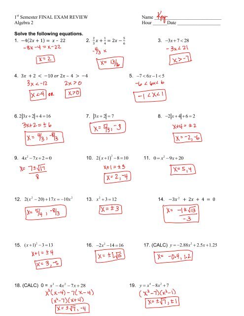 1st Semester FINAL EXAM REVIEW Name - Lindbergh School District