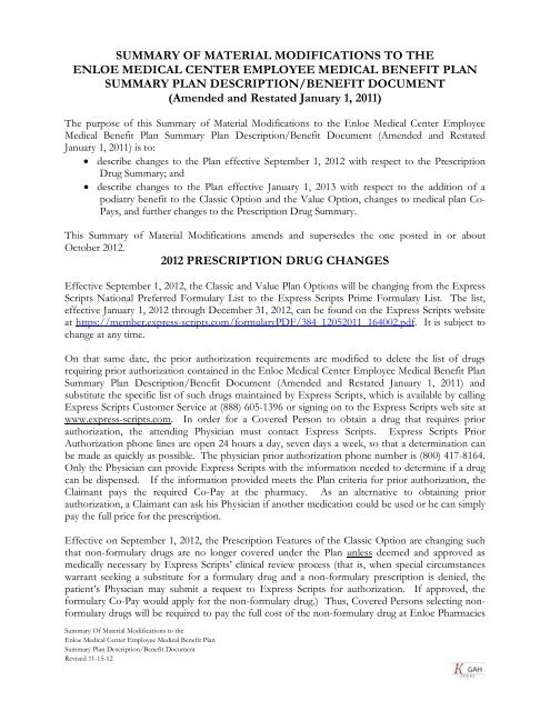 Summary of Material Modifications 3 - Enloe Medical Center