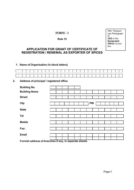 form - 1 application for grant of certificate of registration / renewal ...