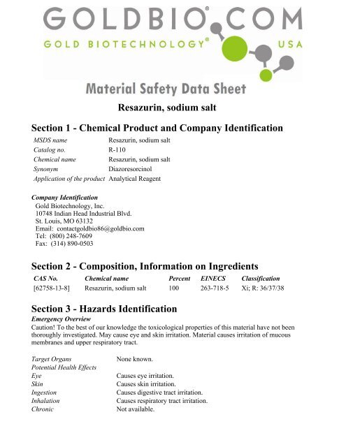 MSDS - Gold Biotechnology, Inc.