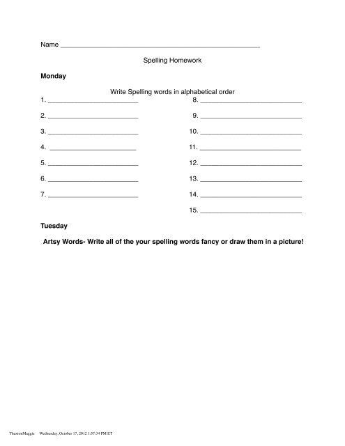 Spelling Homework (PDF)