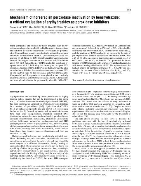 Mechanism of horseradish peroxidase inactivation by benzhydrazide