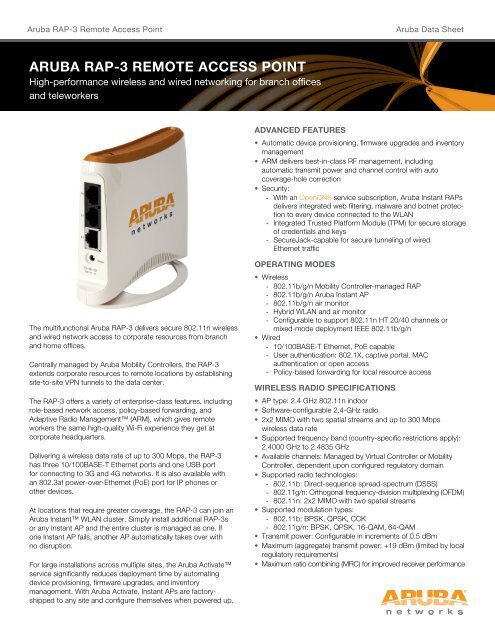 ARUBA RAP-3 REMOTE ACCESS POINT - Computerlinks