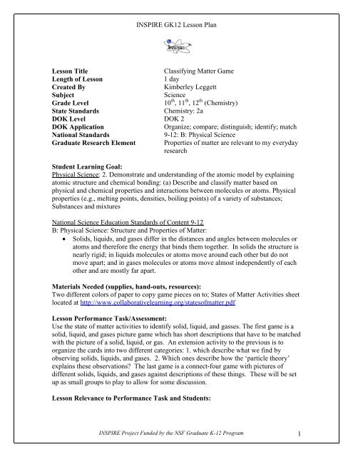 INSPIRE GK12 Lesson Plan