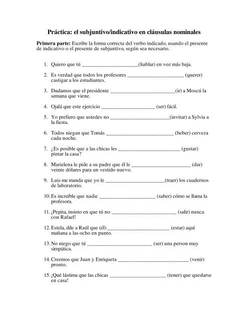 PrÃ¡ctica: el subjuntivo/indicativo en clÃ¡usulas nominales