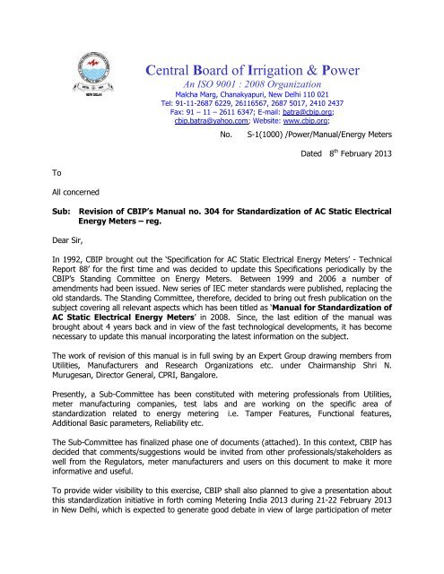 Request Letter - Central Board of Irrigation and Power